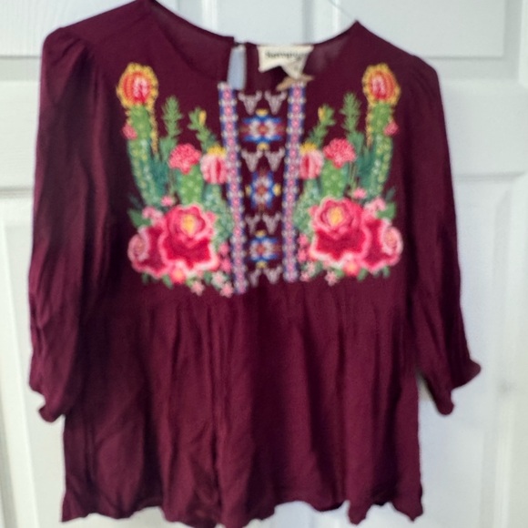 Savanna Jane | Tops | Savanna Jane Maroon Floral Embroidered Blouse ...